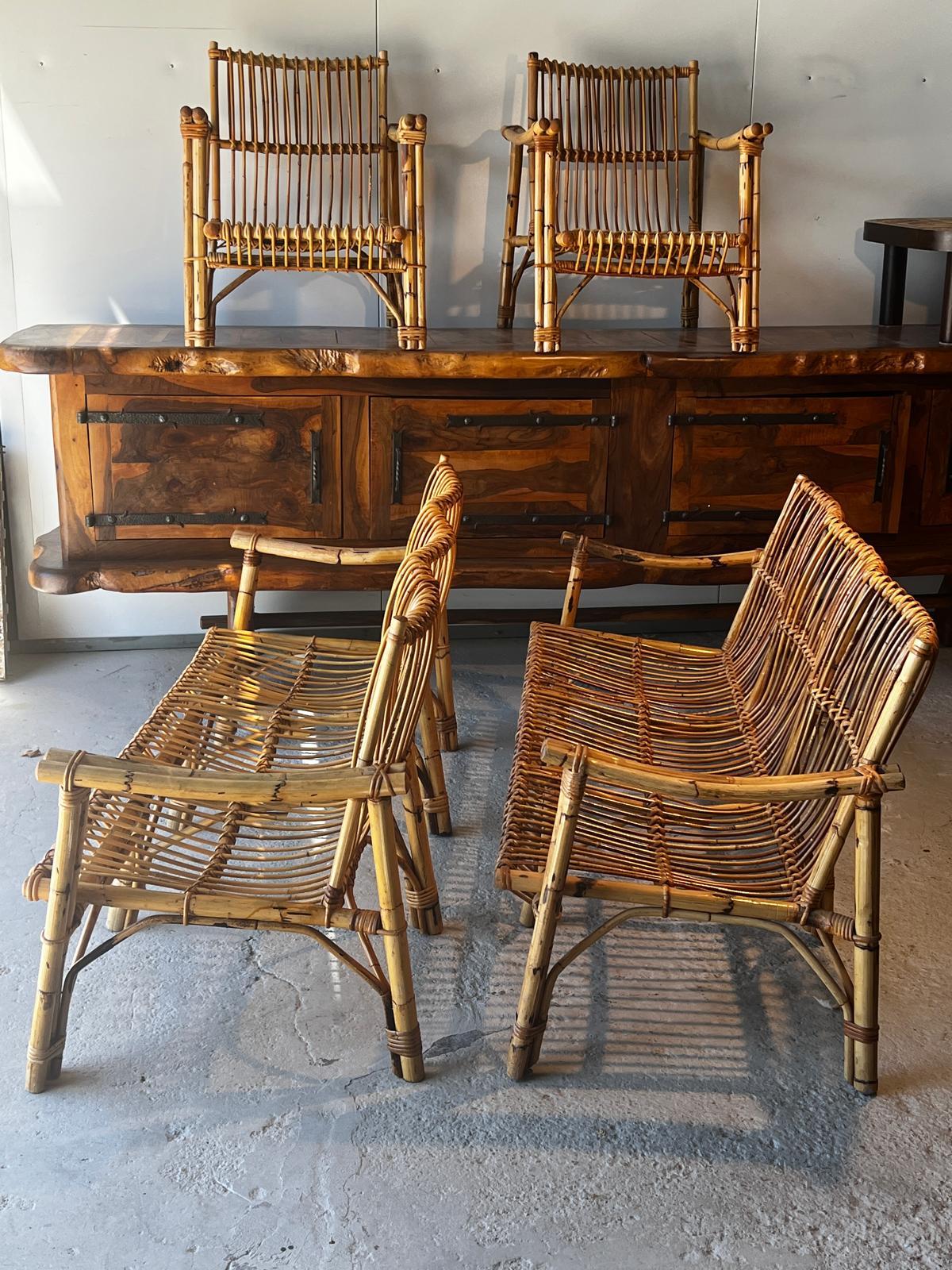 Vintage bamboo and rattan set 2 sofas and 2 armchairs Dal Vera 1970 For ...