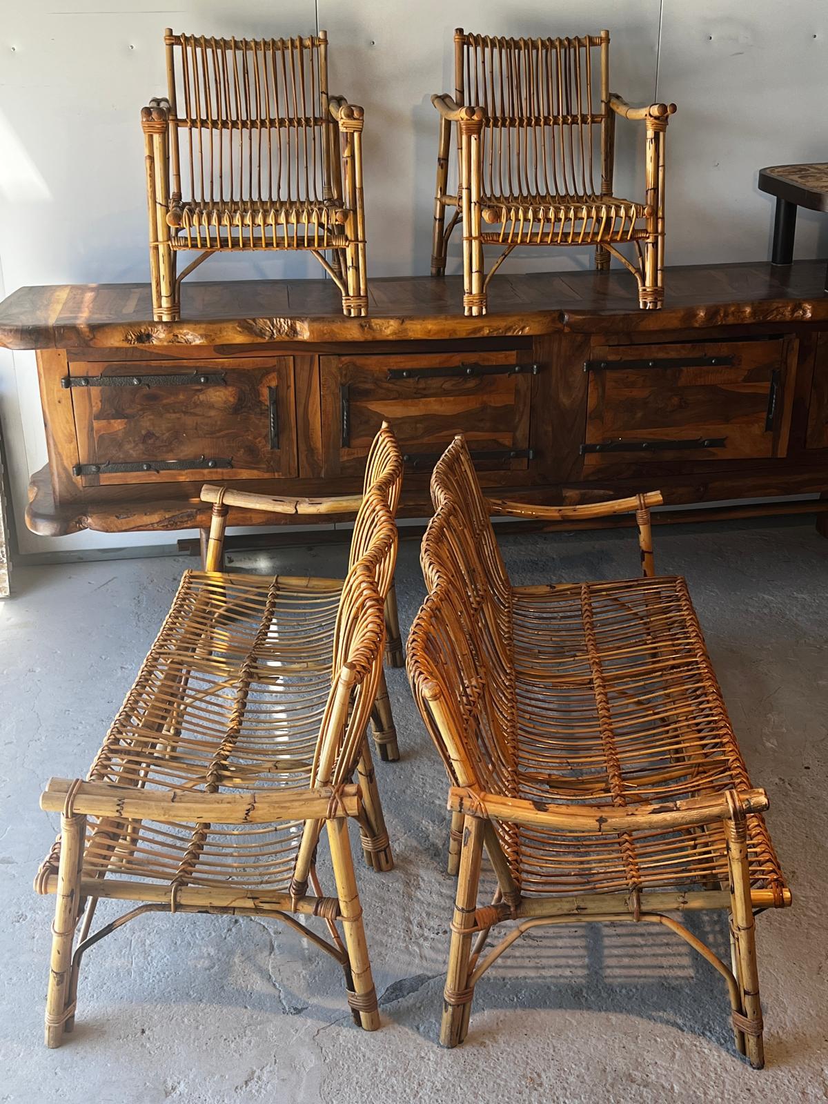 Vintage bamboo and rattan set 2 sofas and 2 armchairs Dal Vera 1970 For ...