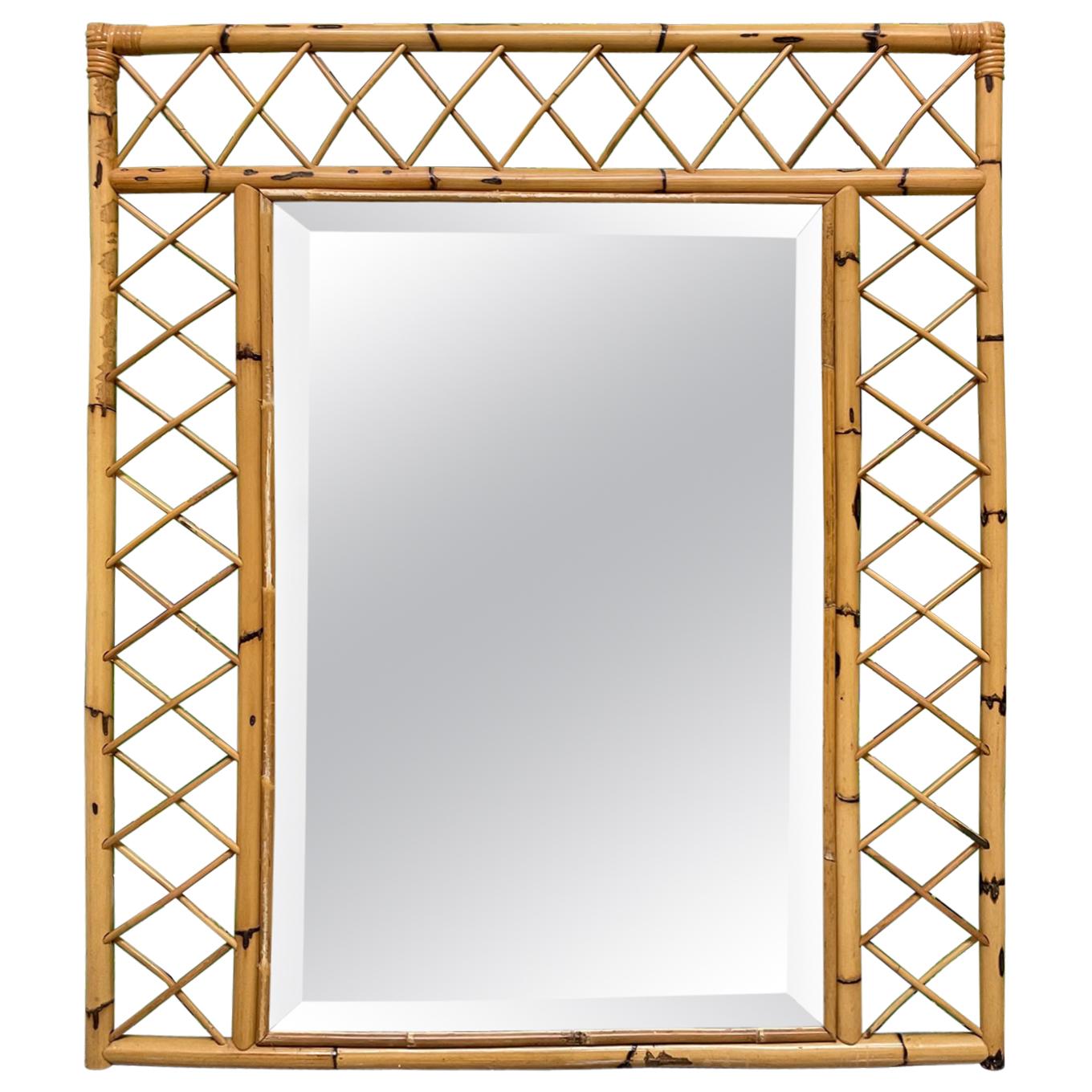 Vintage Bamboo and Rattan Pagoda Mirror at 1stDibs