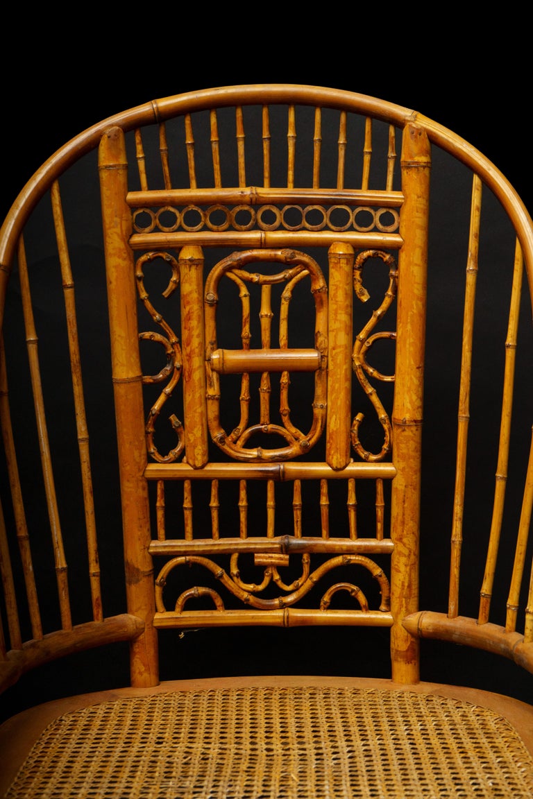 Vintage Bamboo Arm Chair w/ Caned Seat For Sale at 1stDibs