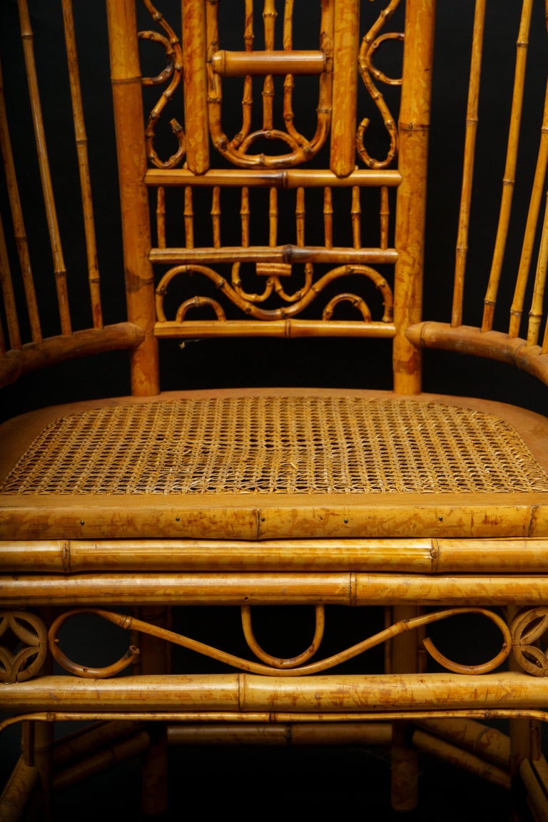Vintage Bamboo Arm Chair w/ Caned Seat For Sale at 1stDibs