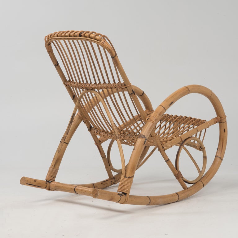 Vintage Bamboo Franco Albini Style Rocking Chair Rocker For Sale at 1stDibs