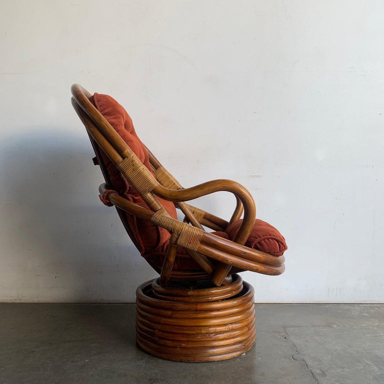 Vintage Bamboo / Rattan Swivel Lounge Chair For Sale at 1stDibs