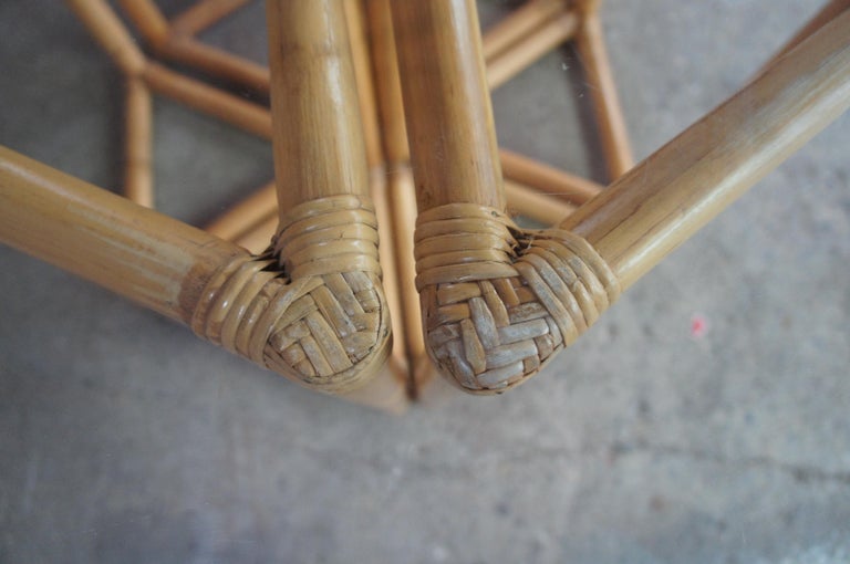 Vintage Bamboo and Rattan Triangular Hexagon Modular Base Table w Round ...