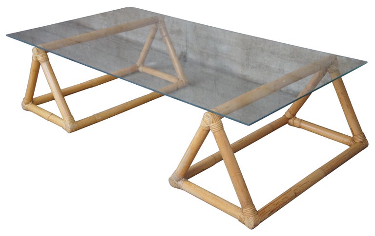 Vintage Bamboo and Rattan Triangular Hexagon Modular Base Table w Round ...