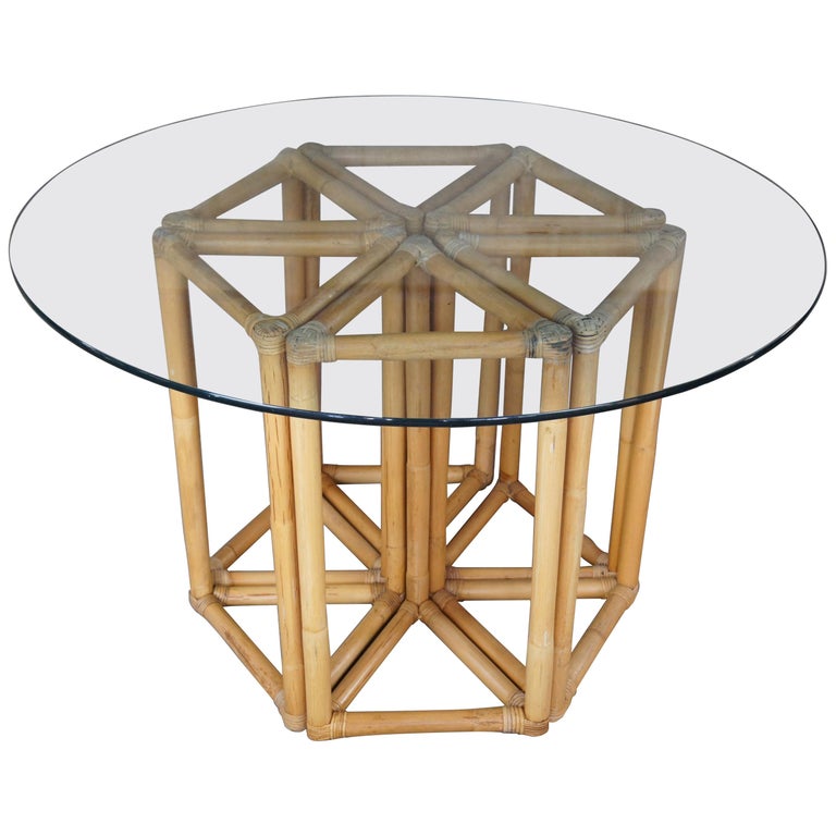 Vintage Bamboo and Rattan Triangular Hexagon Modular Base Table w Round ...