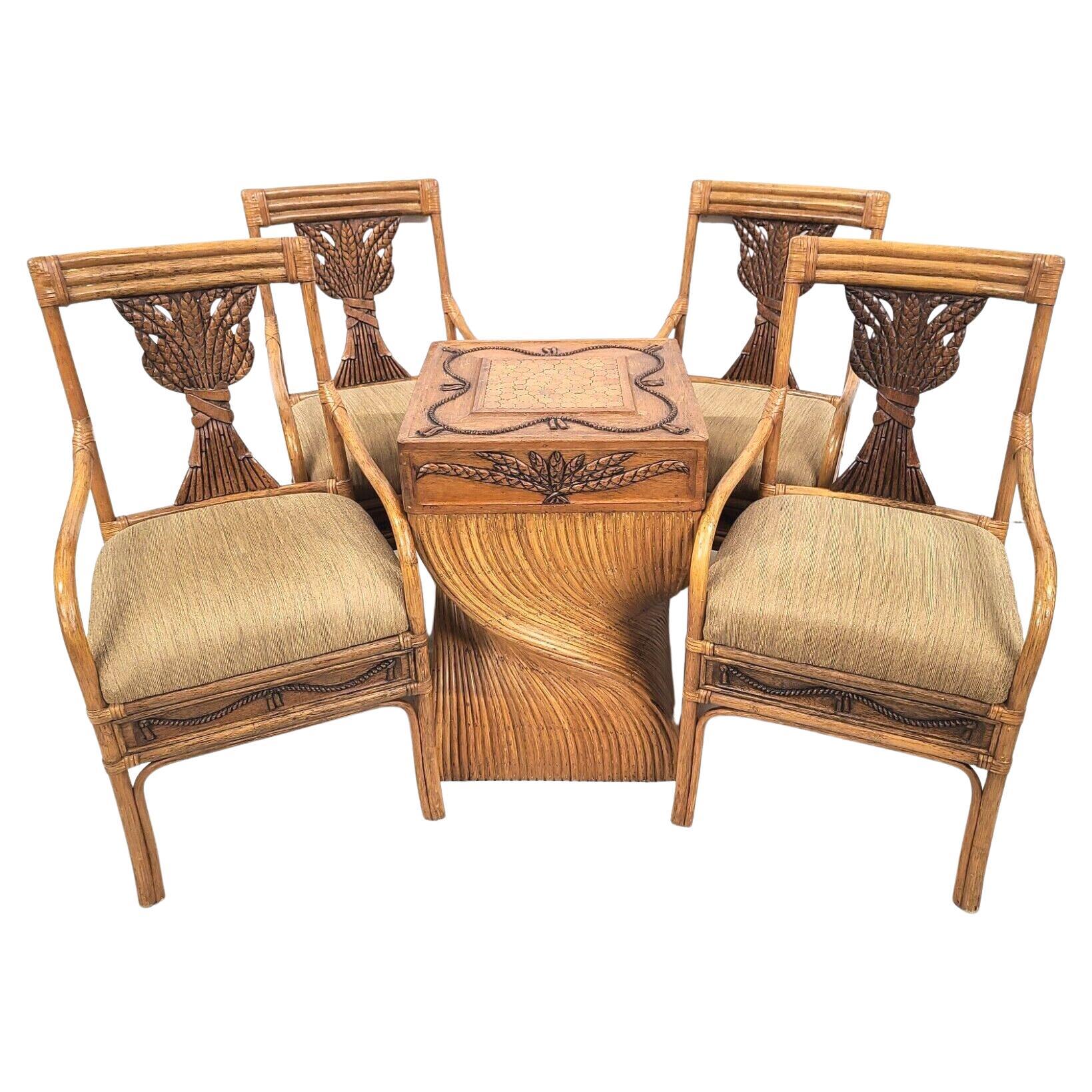 Sheaf of Wheat Rattan Dining Table and Chairs at 1stDibs