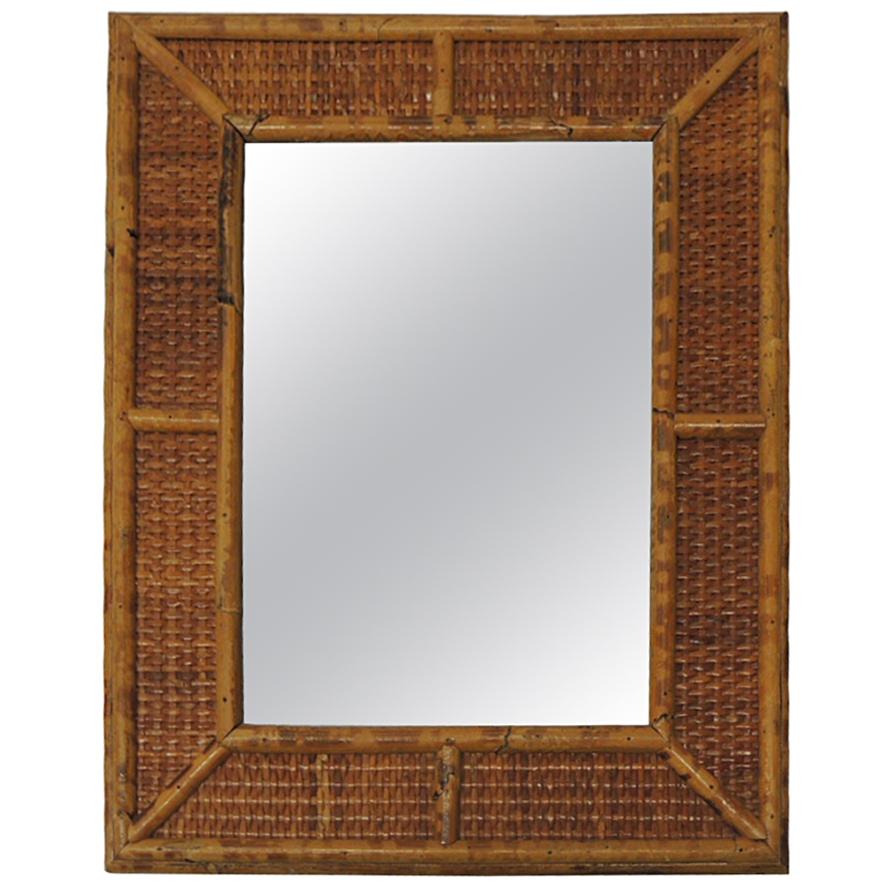 Lane Rhythm Mid-Century Modern Cane and Walnut Framed Mirror at 1stDibs