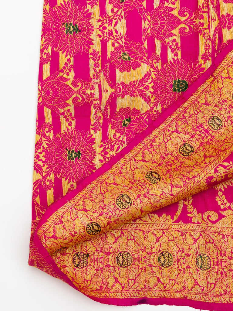 Vintage Banarasi Silk Brocade Head Shawl Varanasi India Early 20th