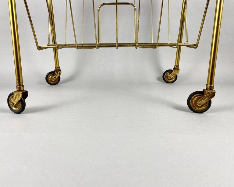 Vintage Bar Cart or Newspaper Tray, Germany Wooden And Brass Small Tray ...