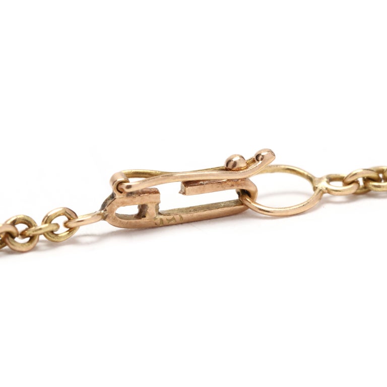 Vintage Bar Link Chain, 18K Yellow Gold, Thin Pendant Chain at 1stDibs
