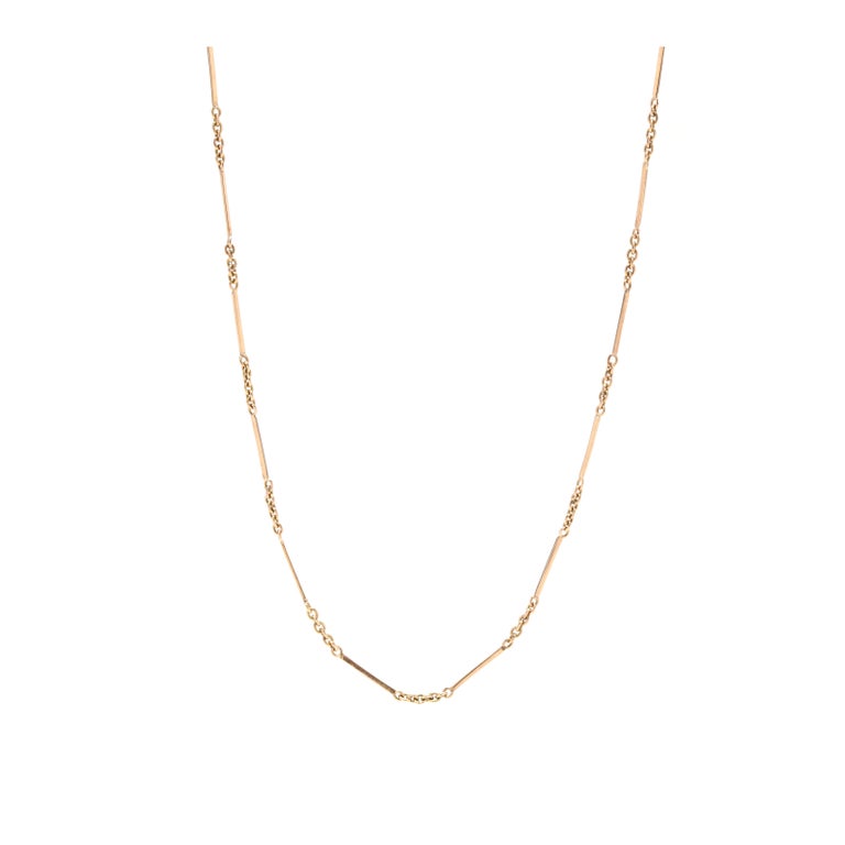 Vintage Bar Link Chain, 18K Yellow Gold, Thin Pendant Chain at 1stDibs