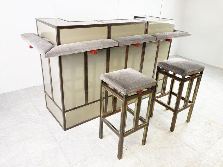 Vintage Bar with Stools by Maison Jansen, 1970s For Sale at 1stDibs