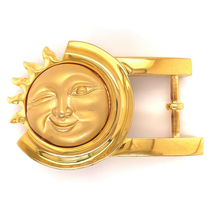 Vintage Barry Kieselstein-Cord Wide Sun Buckle Brown Leather Belt Gold ...