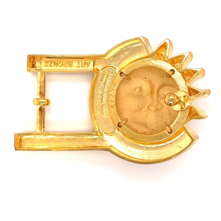 Vintage Barry Kieselstein-Cord Wide Sun Buckle Brown Leather Belt Gold ...