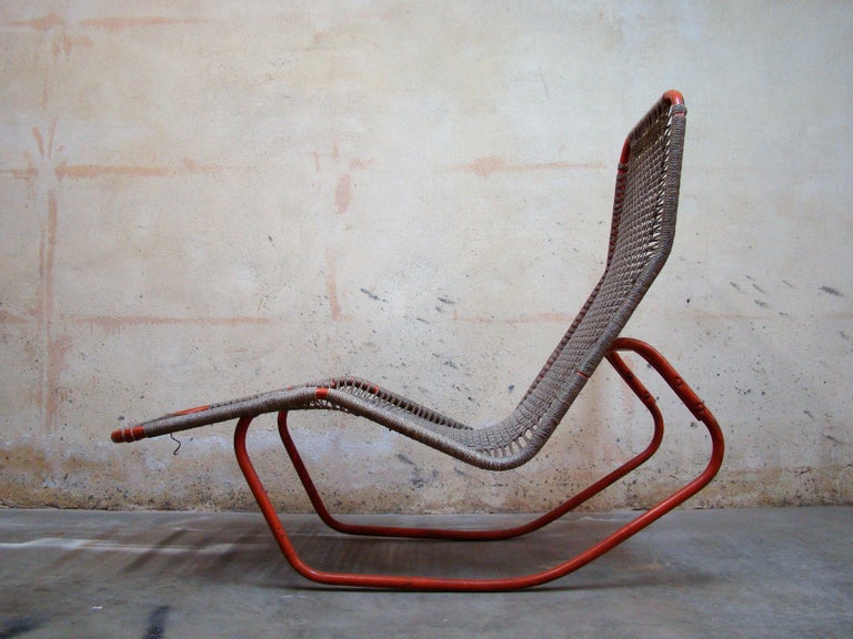 Vintage Barwa Lounge Chair Enameled Orange with Woven Cord at 1stDibs