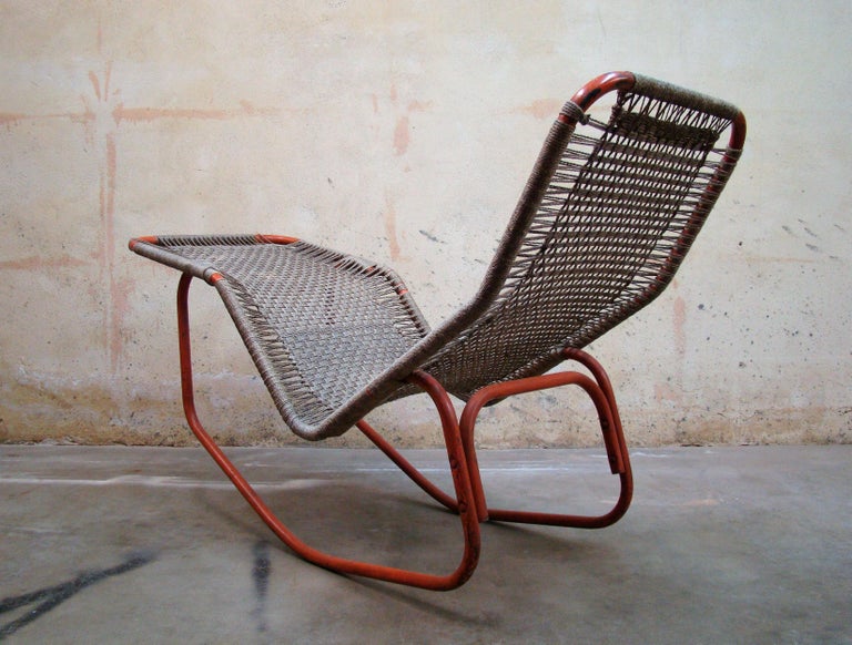 Vintage Barwa Lounge Chair Enameled Orange with Woven Cord at 1stDibs