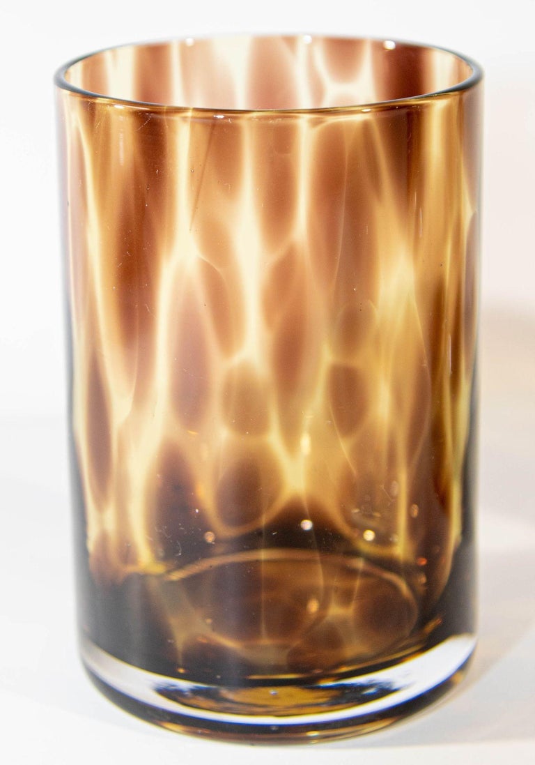 VIntage Barware, Tortoise Shell Bar Set of Four Tumbler Glasses with ...