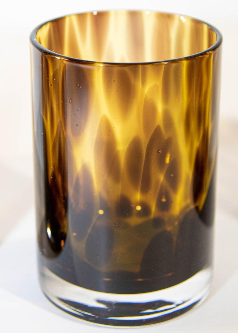 VIntage Barware, Tortoise Shell Bar Set of Four Tumbler Glasses with ...