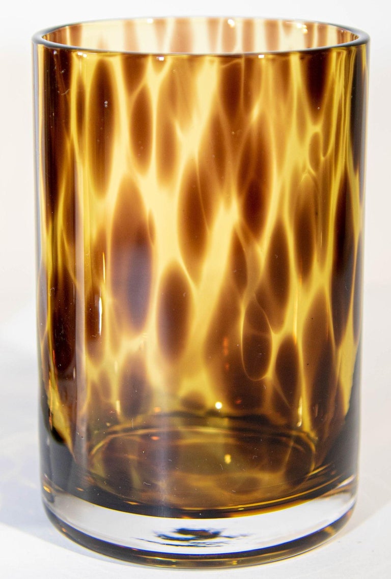 VIntage Barware, Tortoise Shell Bar Set of Four Tumbler Glasses with ...