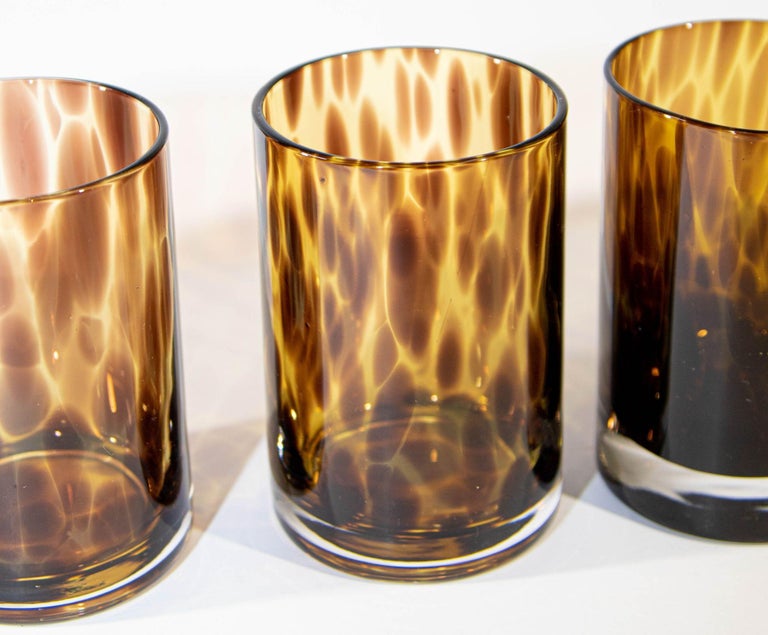 VIntage Barware, Tortoise Shell Bar Set of Four Tumbler Glasses with ...