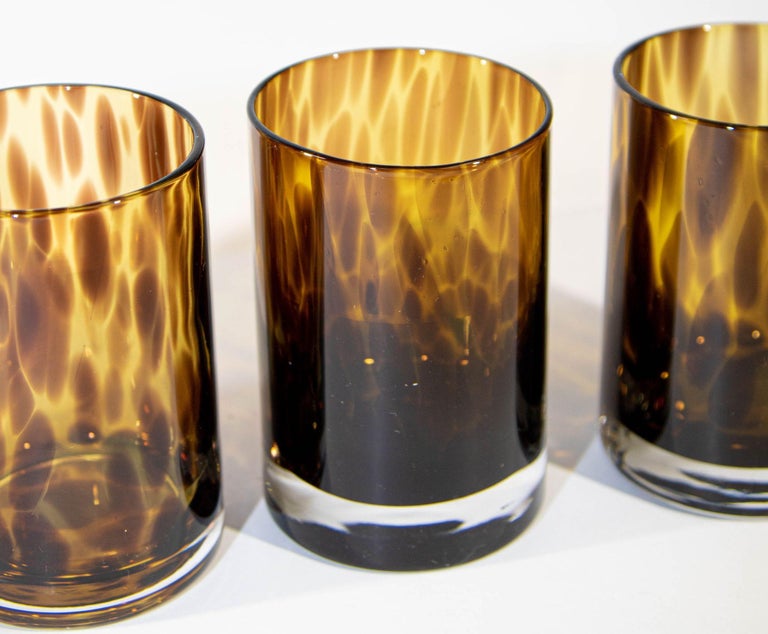 VIntage Barware, Tortoise Shell Bar Set of Four Tumbler Glasses with ...