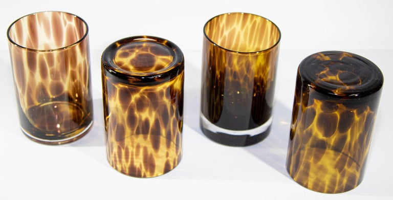VIntage Barware, Tortoise Shell Bar Set of Four Tumbler Glasses with ...
