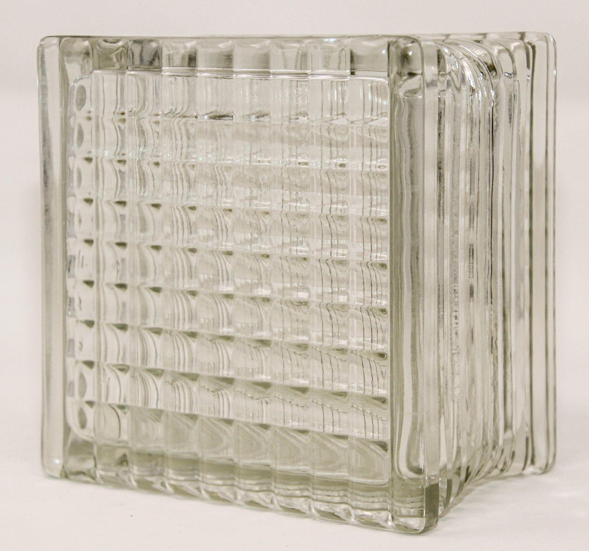 Vintage Bauhaus Art Deco Architectural Clear Patterned Glass Block Vase ...