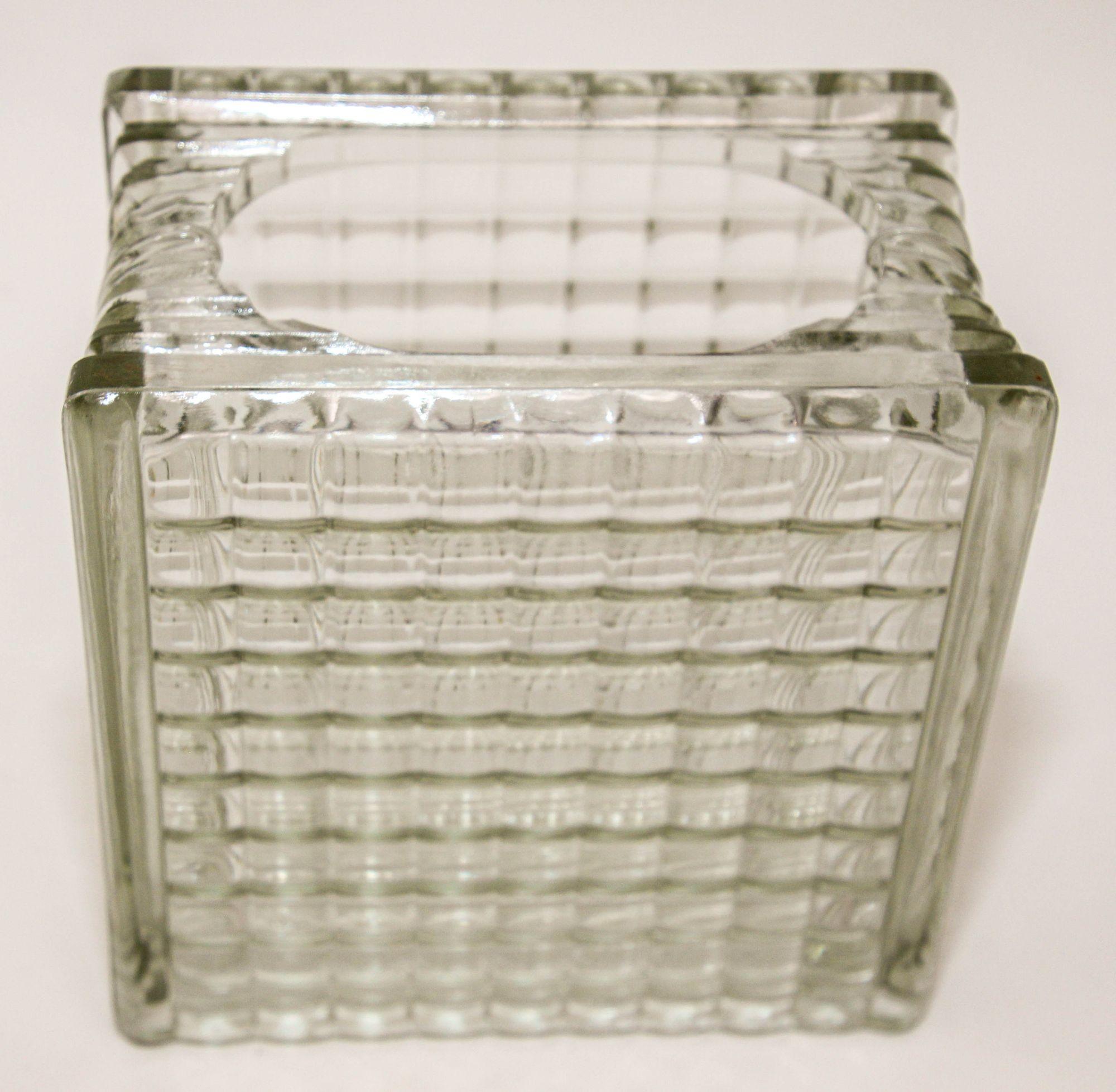 Vintage Bauhaus Art Deco Architectural Clear Patterned Glass Block Vase ...