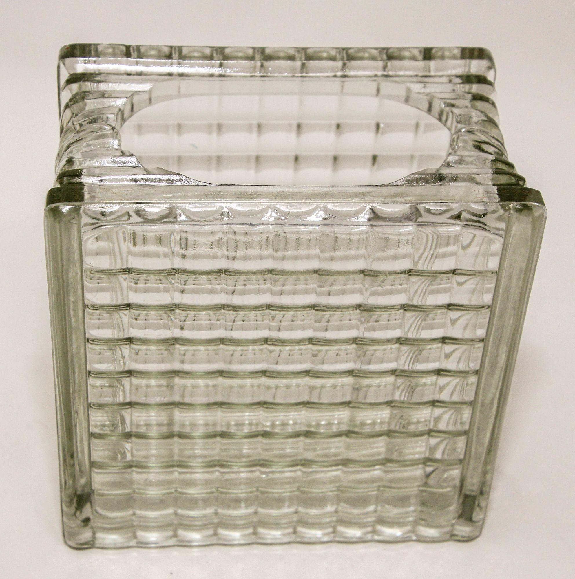 Vintage Bauhaus Art Deco Architectural Clear Patterned Glass Block Vase ...