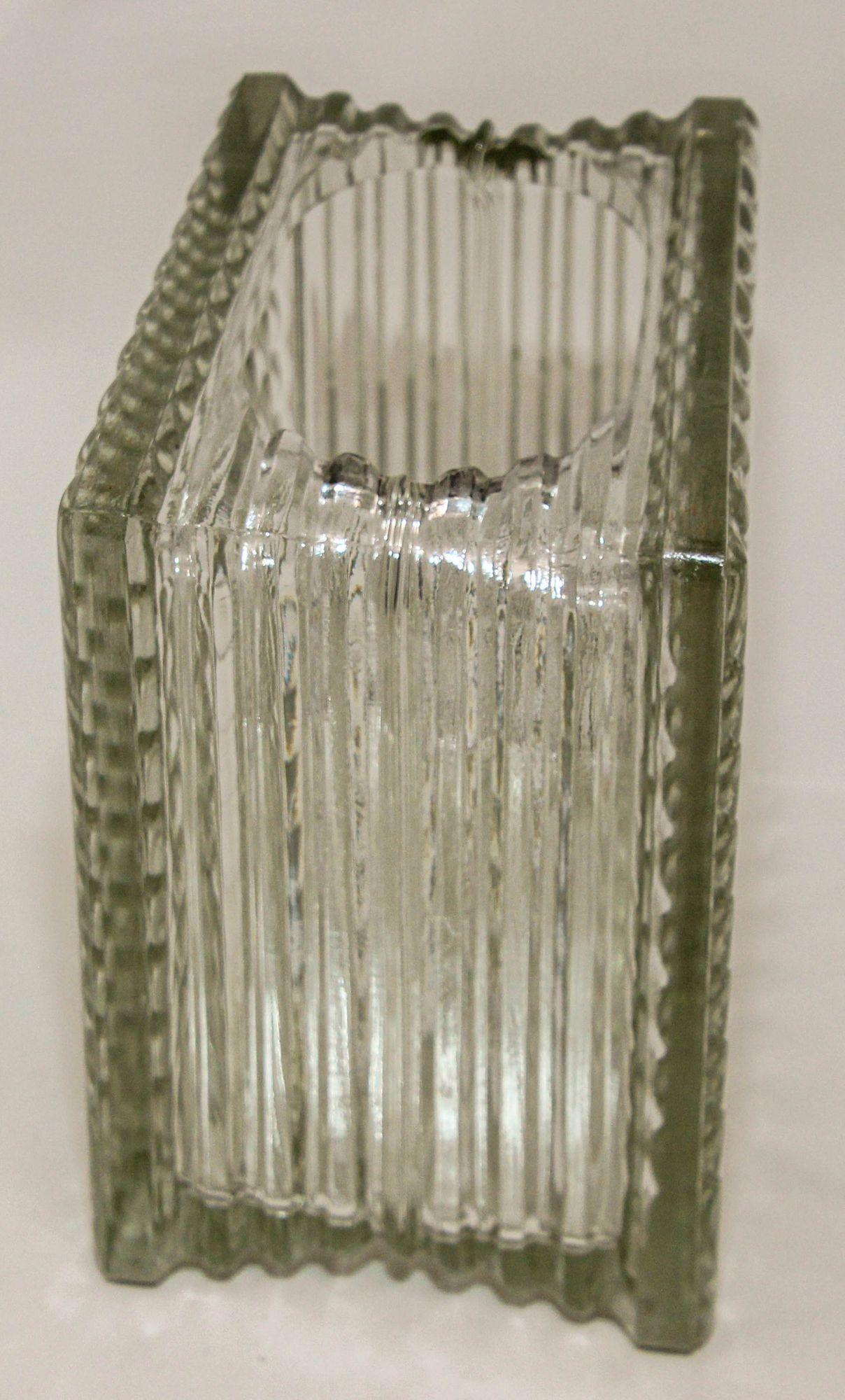 Vintage Bauhaus Art Deco Architectural Clear Patterned Glass Block Vase ...