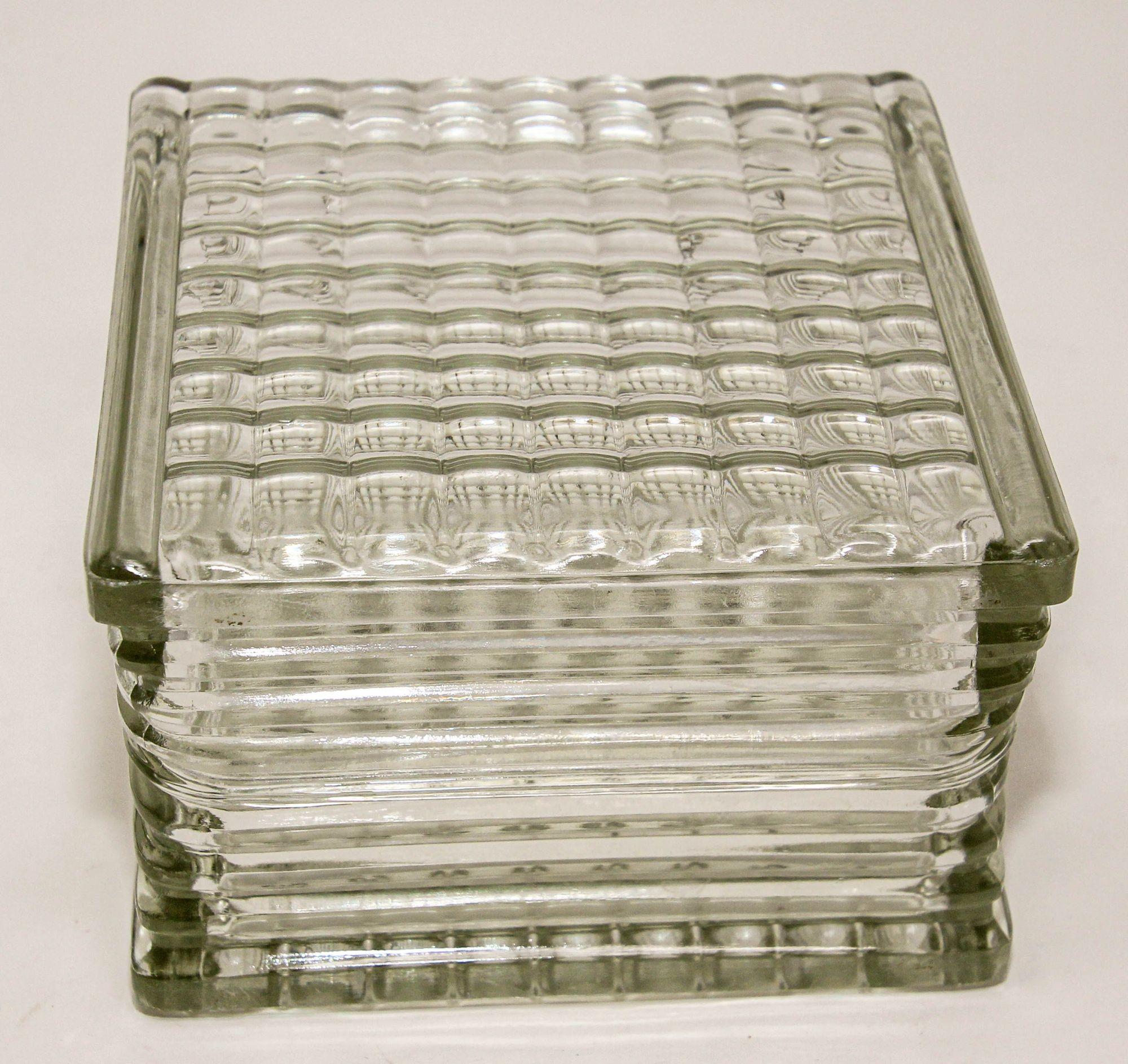 Vintage Bauhaus Art Deco Architectural Clear Patterned Glass Block Vase ...