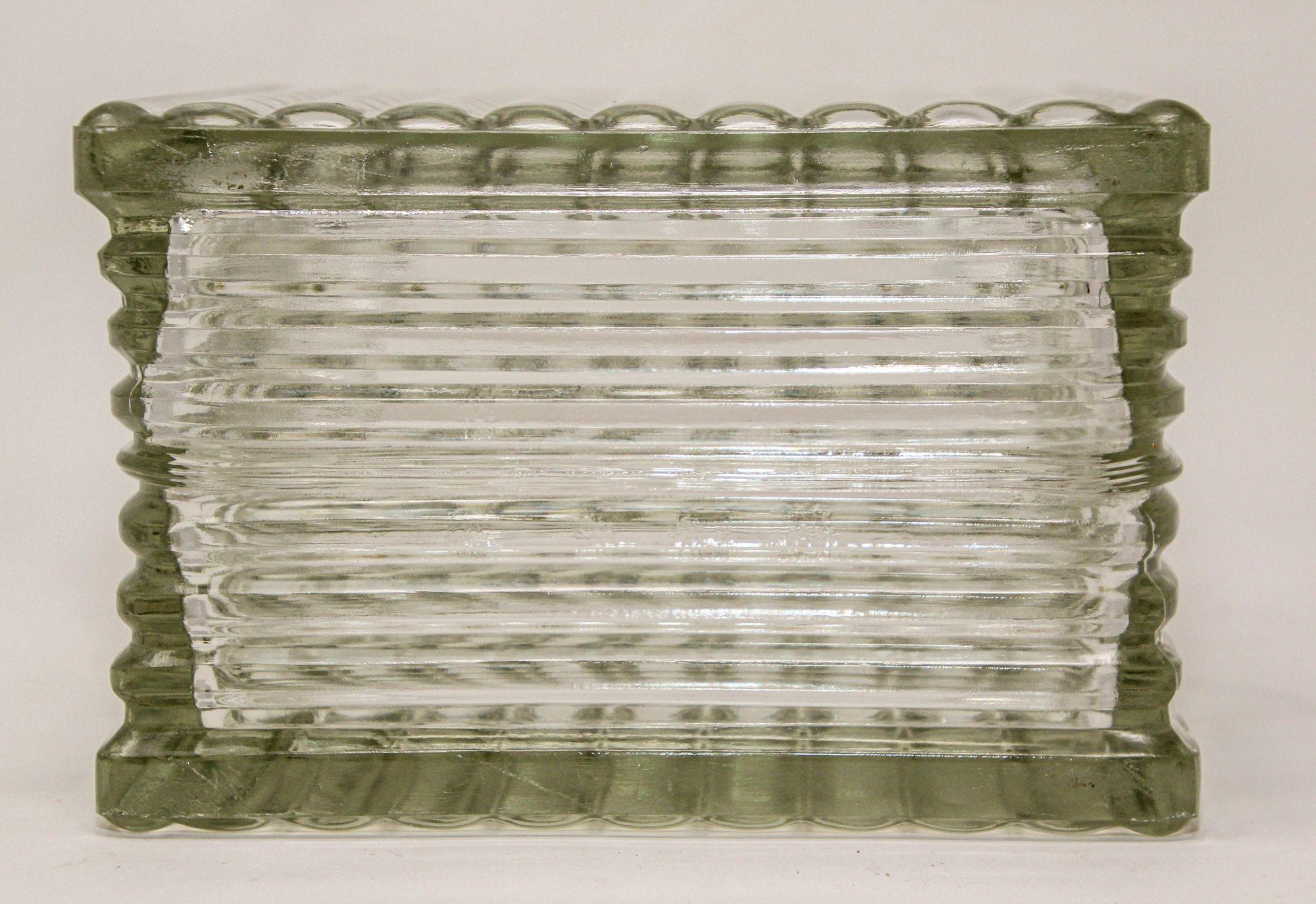 Vintage Bauhaus Art Deco Architectural Clear Patterned Glass Block Vase ...