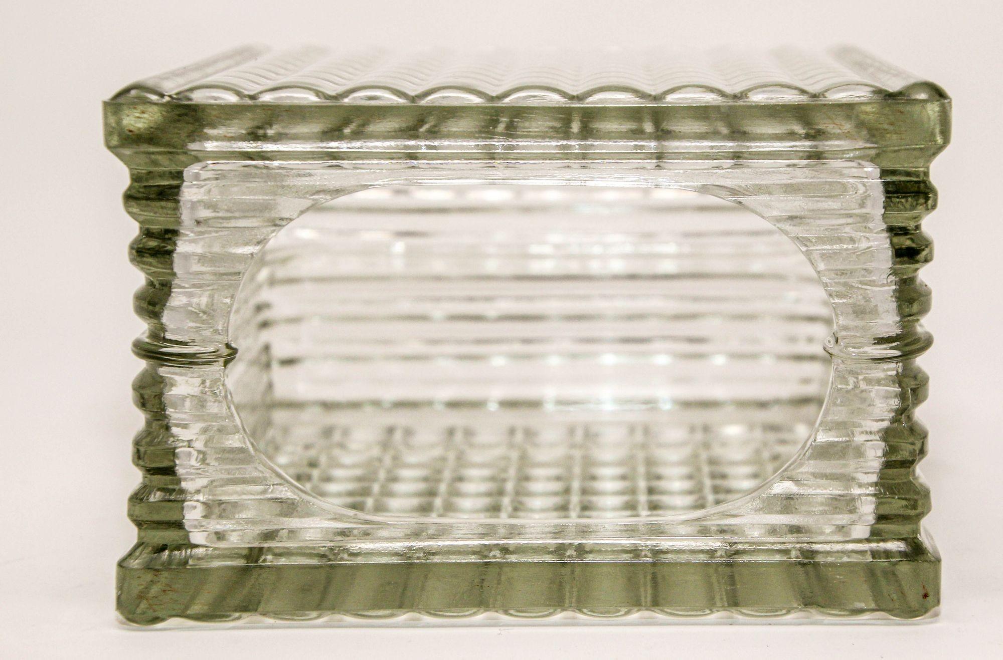 Vintage Bauhaus Art Deco Architectural Clear Patterned Glass Block Vase ...