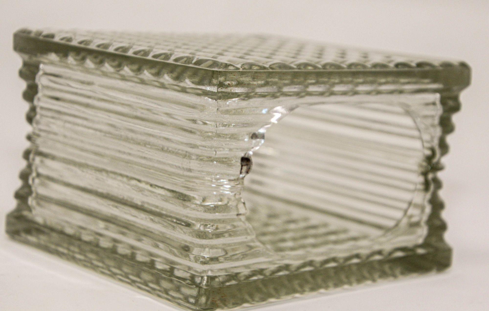 Vintage Bauhaus Art Deco Architectural Clear Patterned Glass Block Vase ...