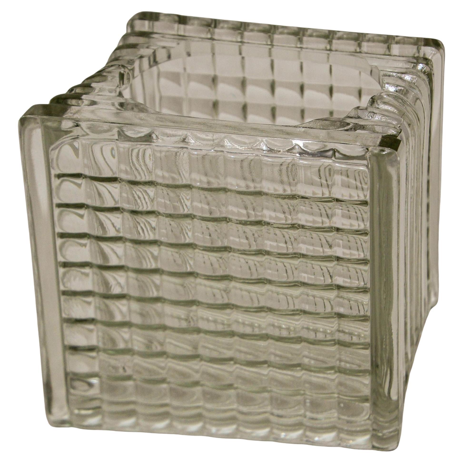 Vintage Bauhaus Art Deco Architectural Clear Patterned Glass Block Vase ...