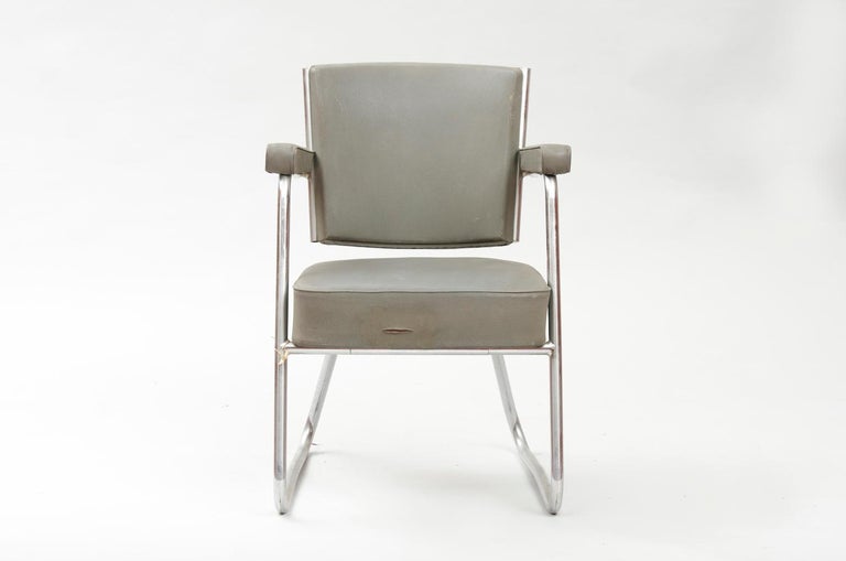 Vintage Bauhaus Tubular Chromed Steel and Green Vinyl Desk Chair at ...