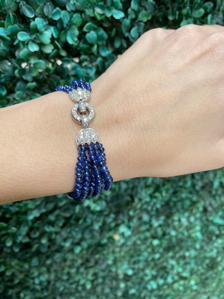 Vintage Beaded Sapphire and Diamond Multi Strand Bracelet For Sale at ...