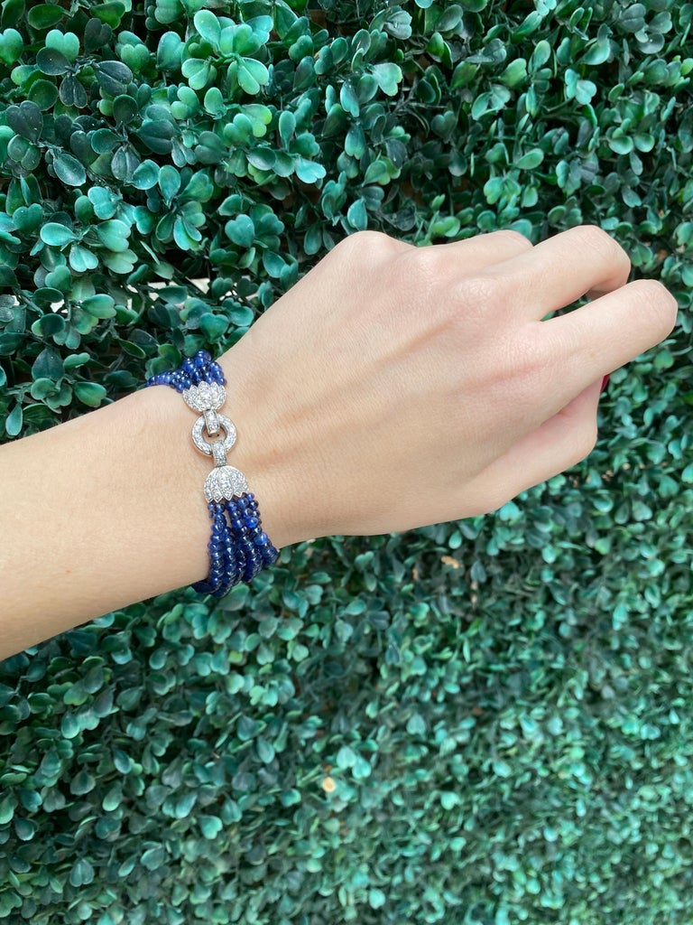 Vintage Beaded Sapphire and Diamond Multi Strand Bracelet For Sale at ...