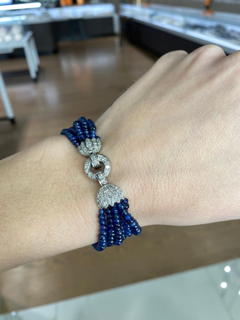 Vintage Beaded Sapphire and Diamond Multi Strand Bracelet For Sale at ...