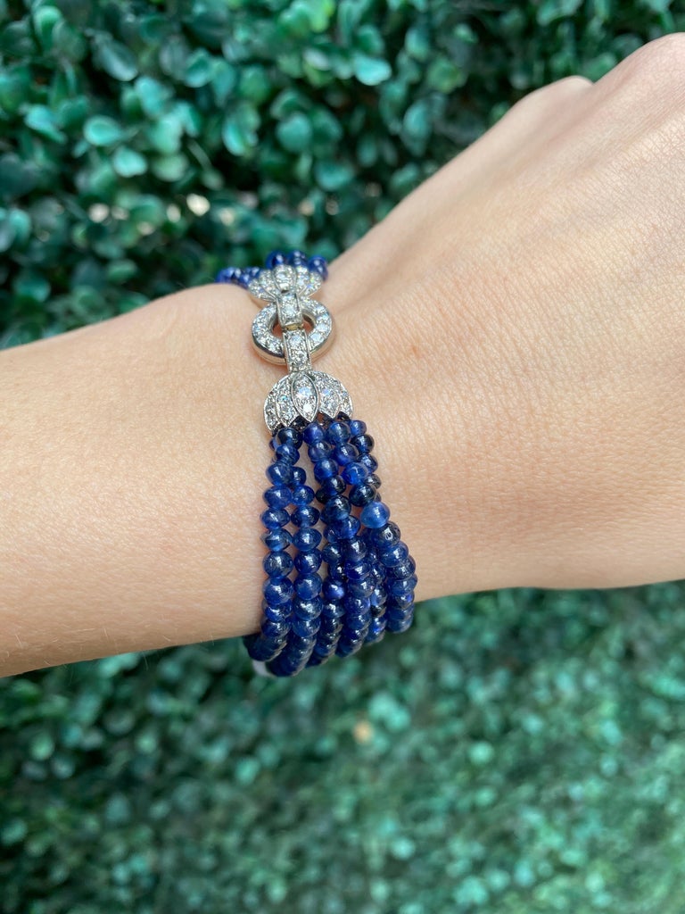 Vintage Beaded Sapphire and Diamond Multi Strand Bracelet For Sale at ...