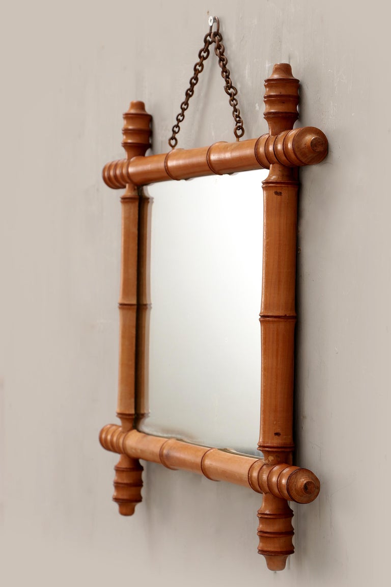 Vintage Beautiful French Bamboo Mirror For Sale at 1stDibs
