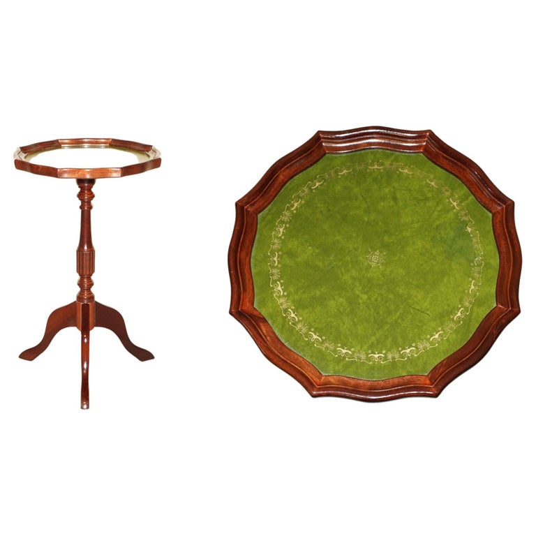 Vintage Beech Wood Pie Crust Edge Green Leather Tripod Side End Lamp ...