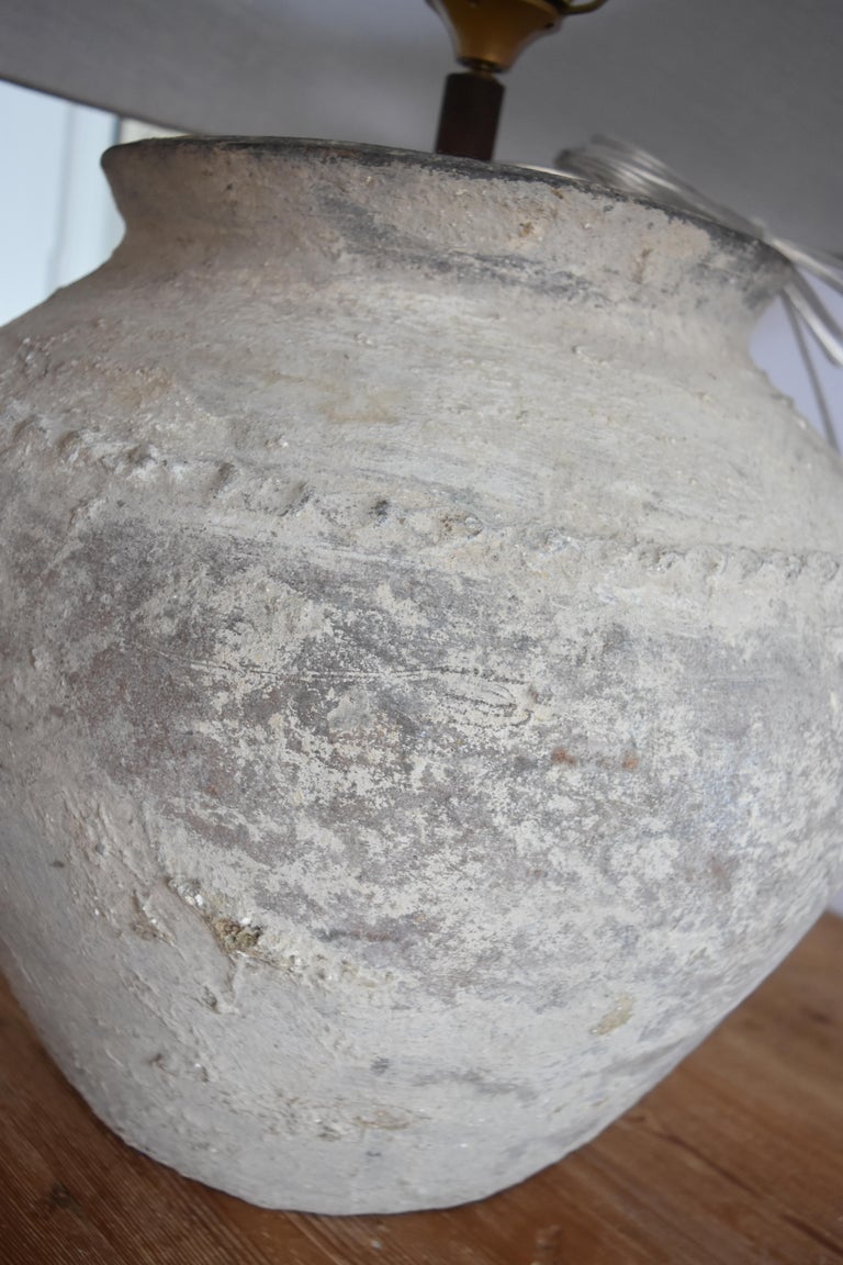 Vintage Beige Asian Mud Vessel Lamp at 1stDibs