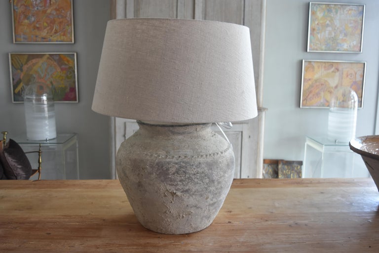 Vintage Beige Asian Mud Vessel Lamp at 1stDibs