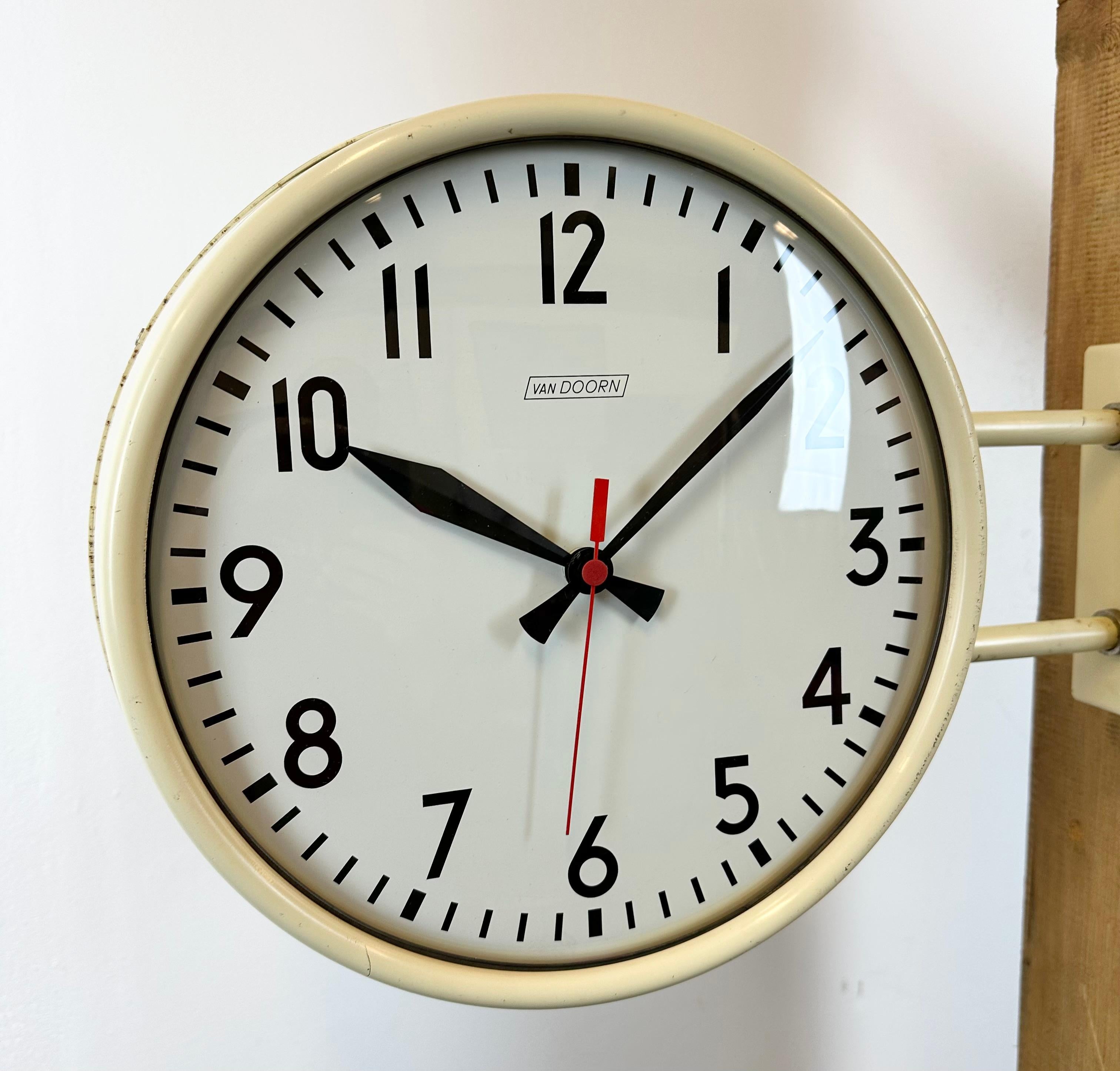 Vintage Beige Double Sided School or Station Wall Clock from Van Doorn ...