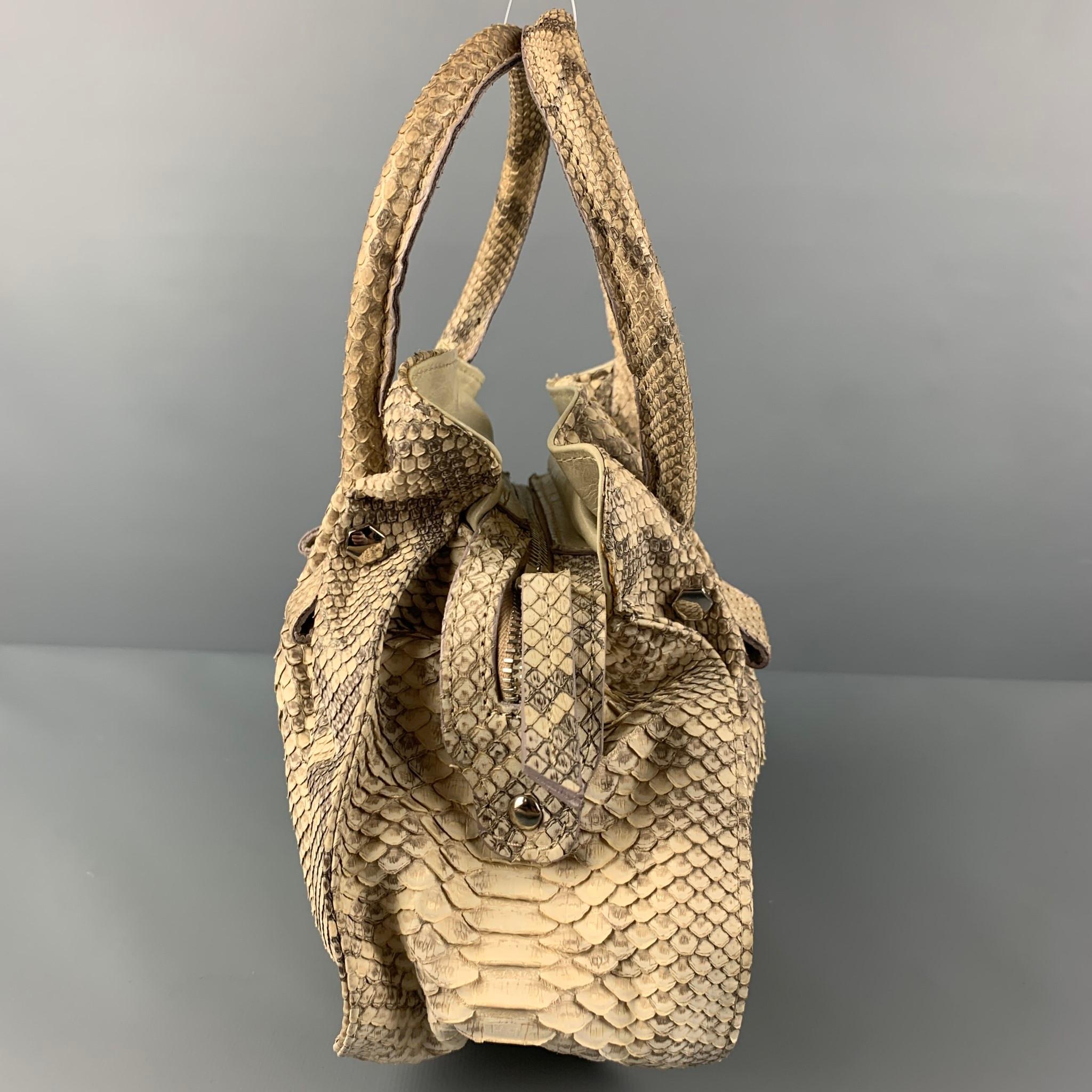 VINTAGE Beige Grey Snake Skin Top Handles Handbag at 1stDibs