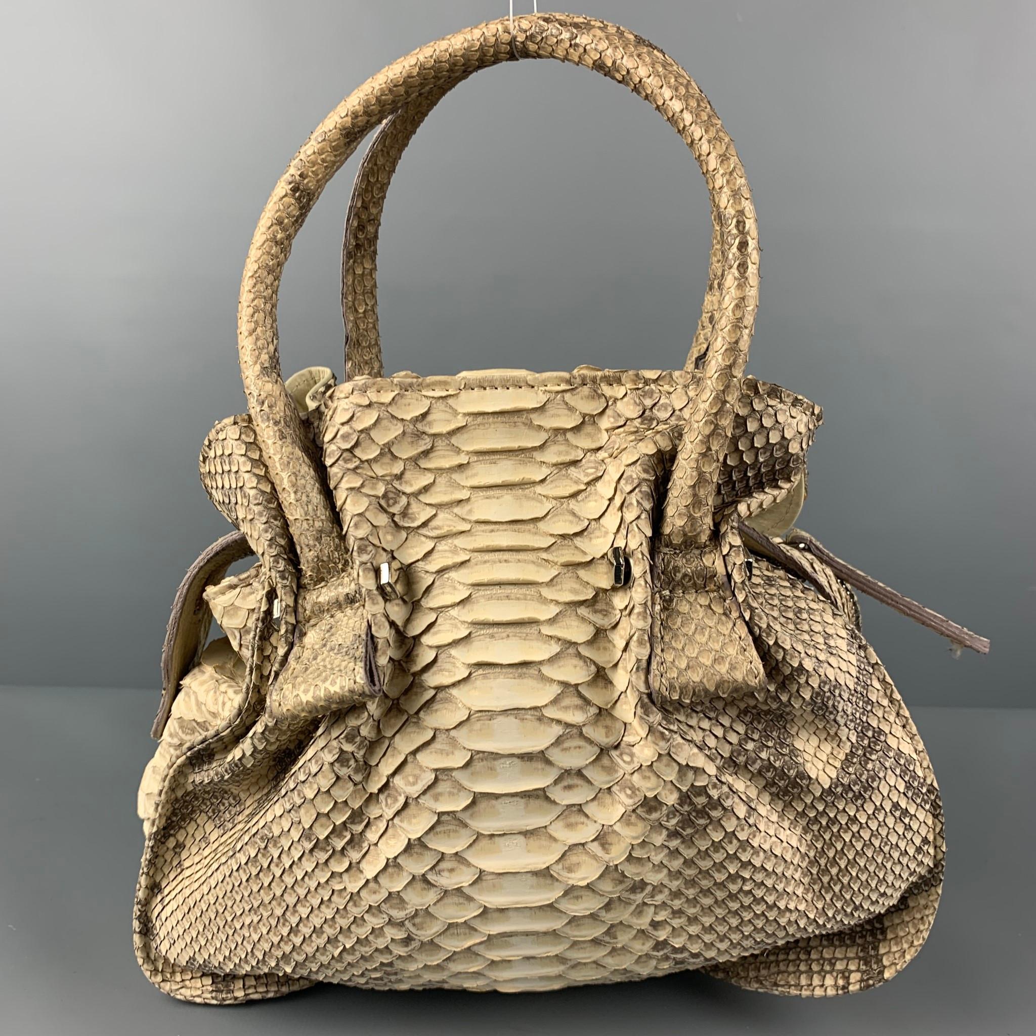 VINTAGE Beige Grey Snake Skin Top Handles Handbag at 1stDibs