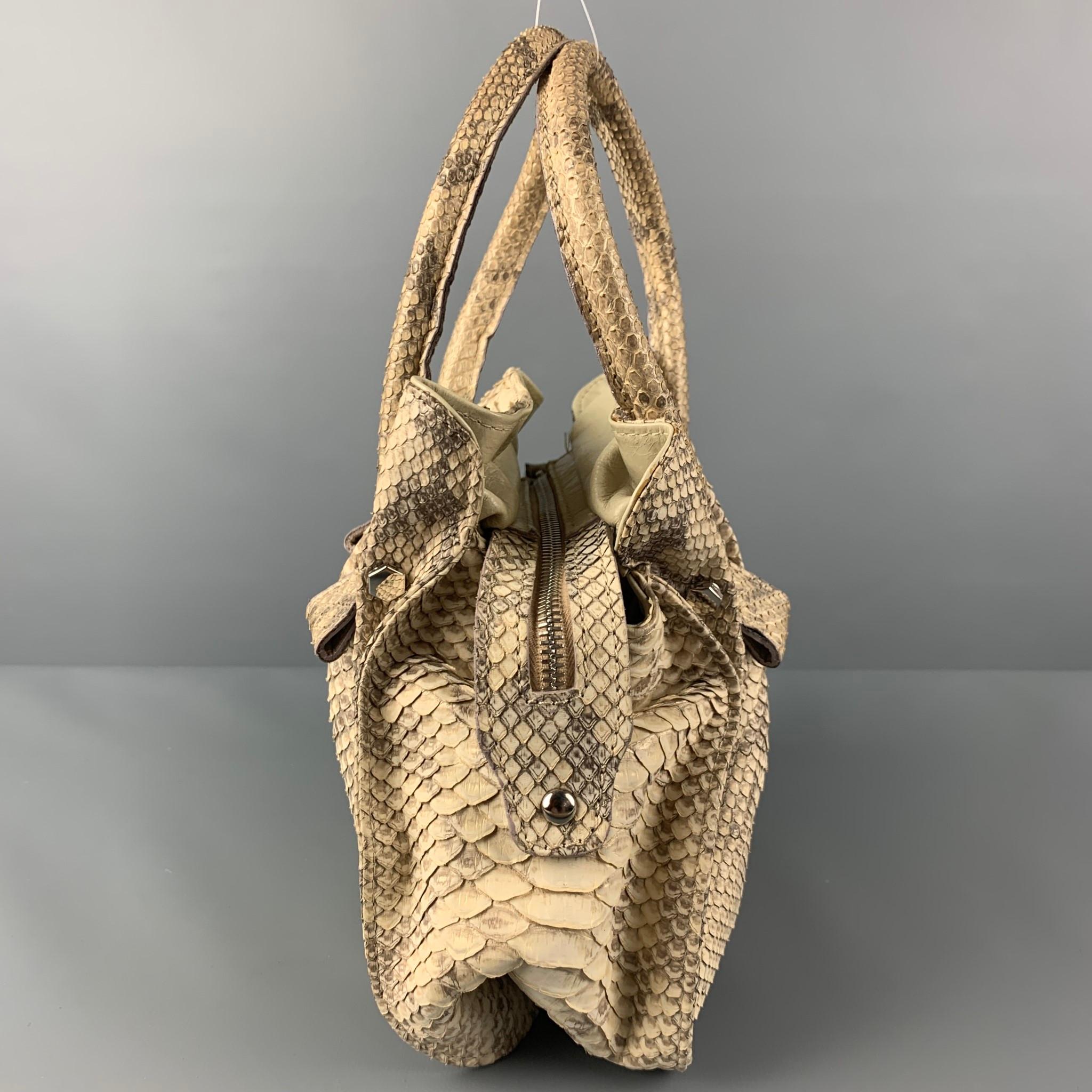 VINTAGE Beige Grey Snake Skin Top Handles Handbag at 1stDibs