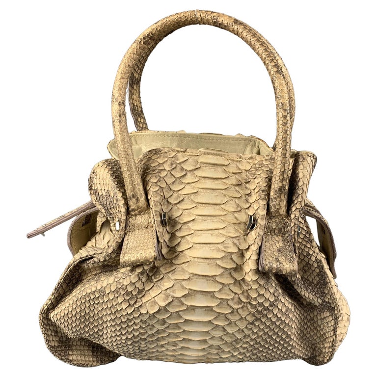VINTAGE Beige Grey Snake Skin Top Handles Handbag For Sale at 1stDibs